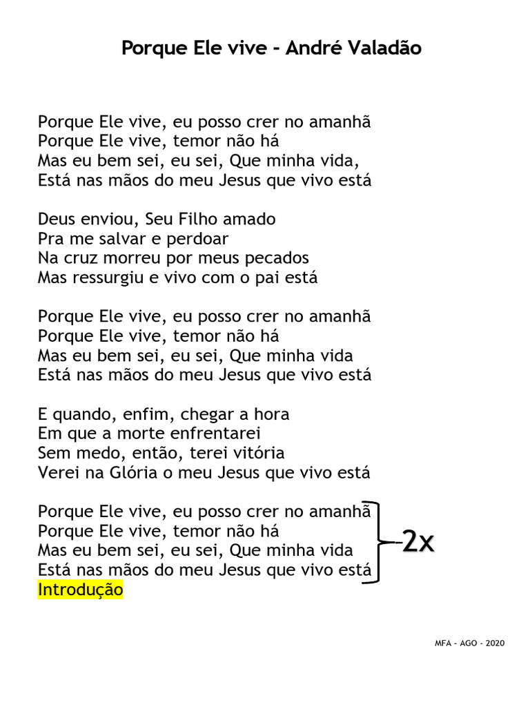 Letra de "Porque Ele Vive" | PDF