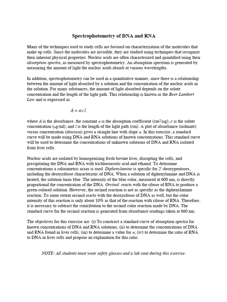 DNA and RNA Spectrophotometry Analysis | PDF | Spectrophotometry ...