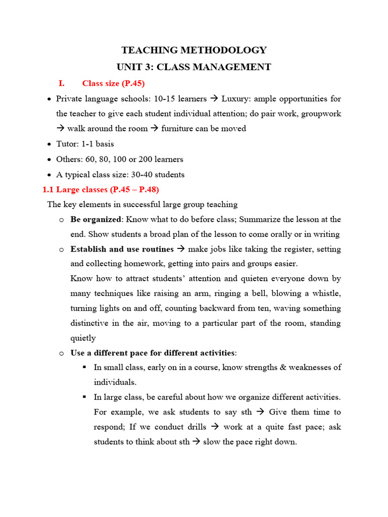 UNIT 3 Class Management | PDF | Learning | Teachers