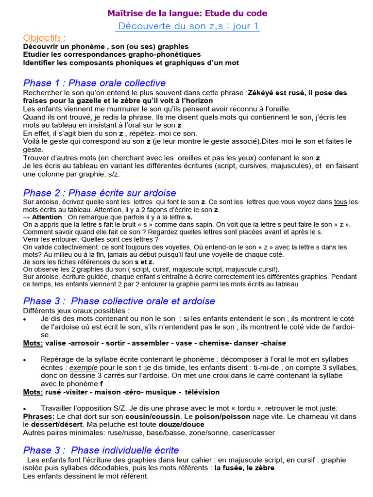 Maîtrise du son Z et ses graphies | PDF | Syllabe | Écriture bicamérale