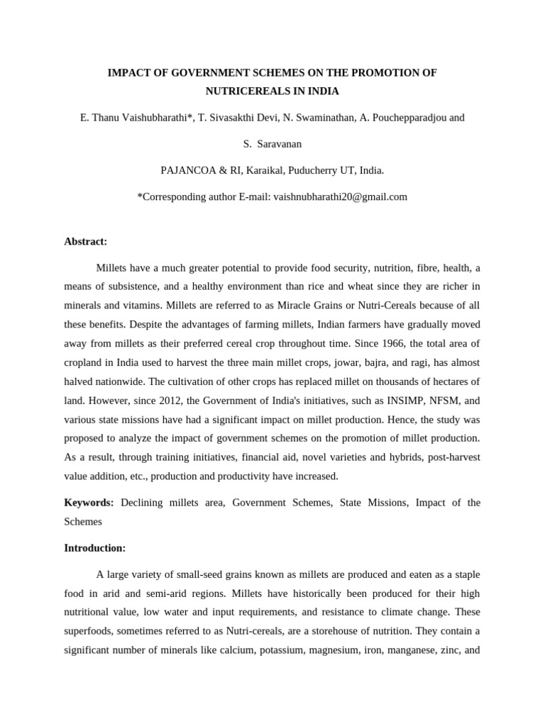 Government Schemes Boosting Millets in India | PDF | Agriculture | Cereals