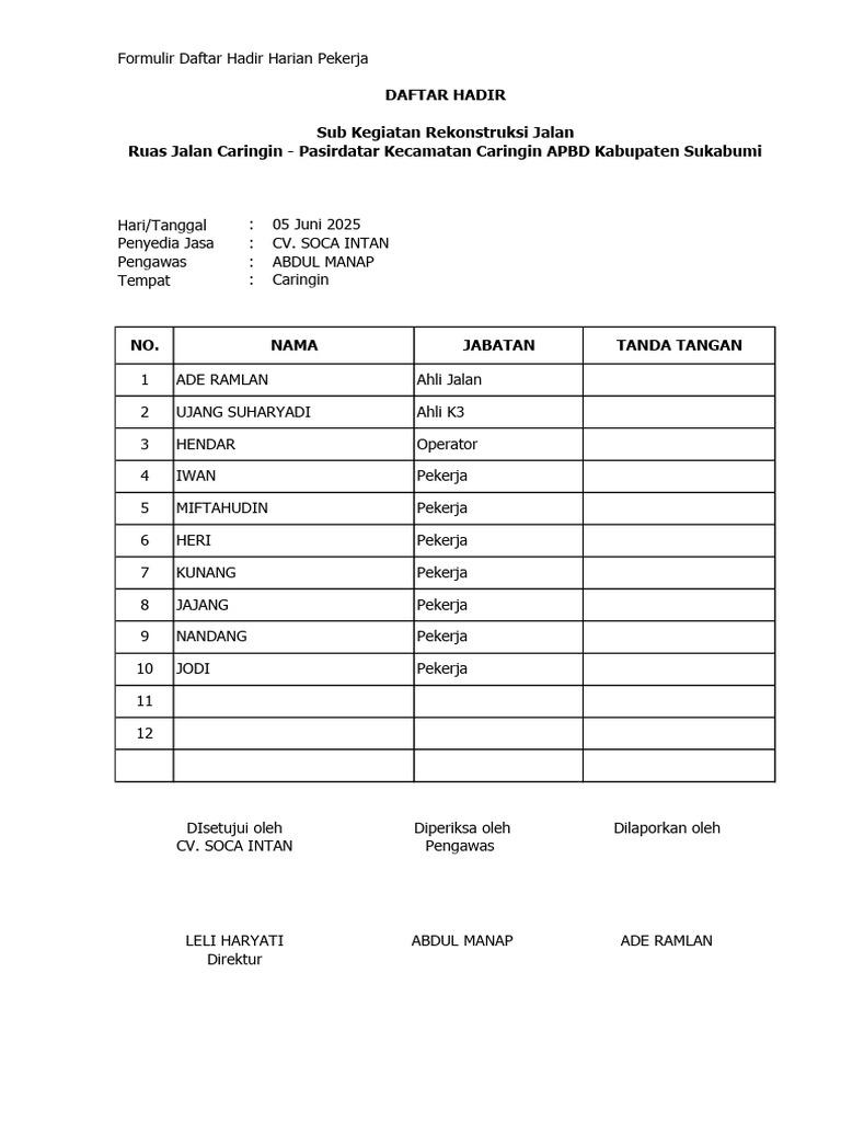 Daftar Hadir 1 | PDF
