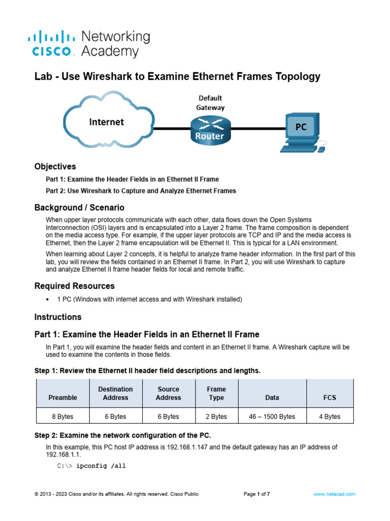 7.1.6 Lab Use Wireshark To Examine Ethernet Frames | PDF | Ethernet ...