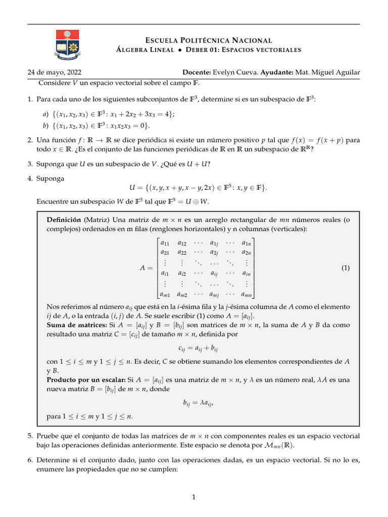 Deber 01 | PDF | Matriz (Matemáticas) | Análisis funcional
