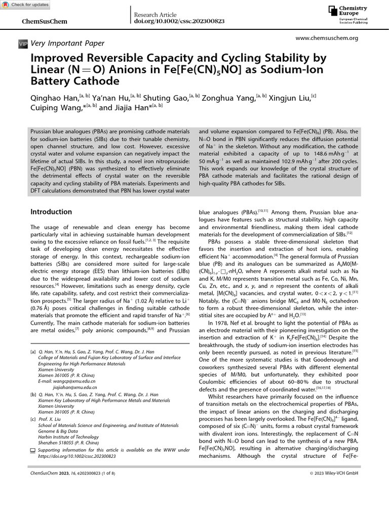ChemSusChem - 2023 - Han - Improved Reversible Capacity and Cycling ...