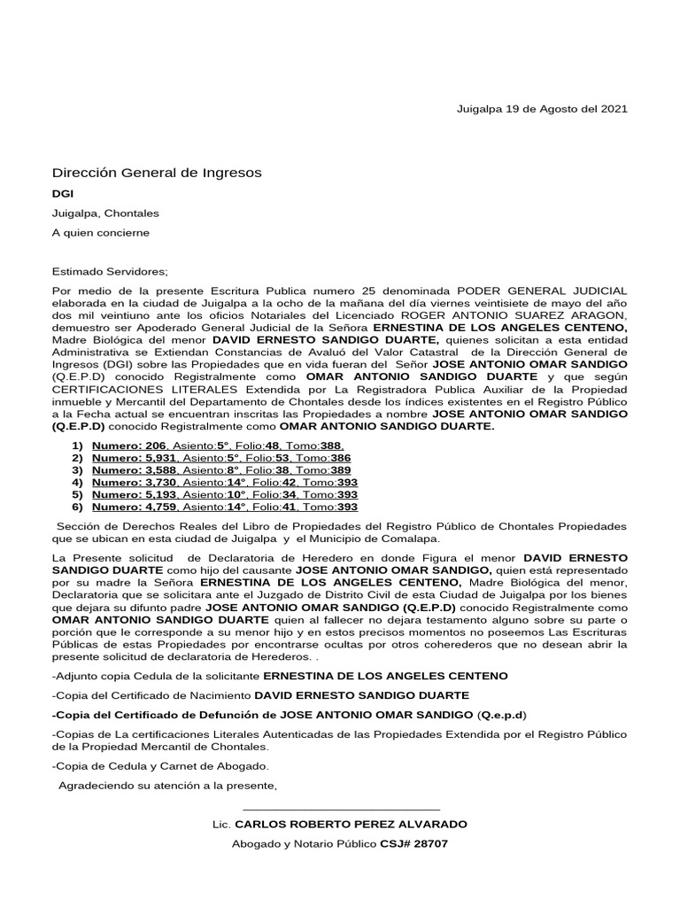 Carta A La Dgi 2021 | PDF | Derecho Civil (Common Law)