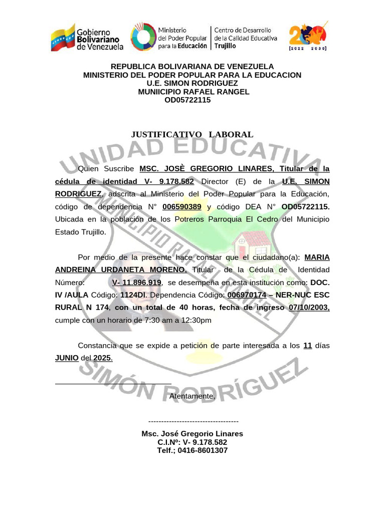 Justif Lab Maria Andreina U | PDF