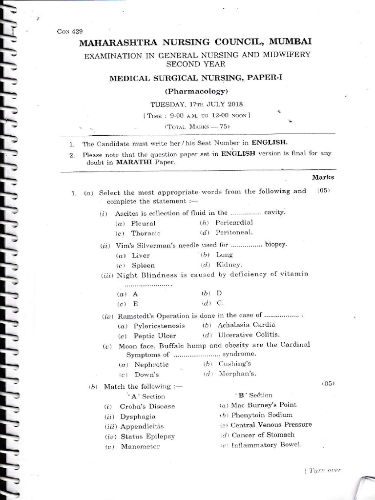 Medical Surgical Nursing Paper-I Summer 2018 | PDF | Abdomen ...