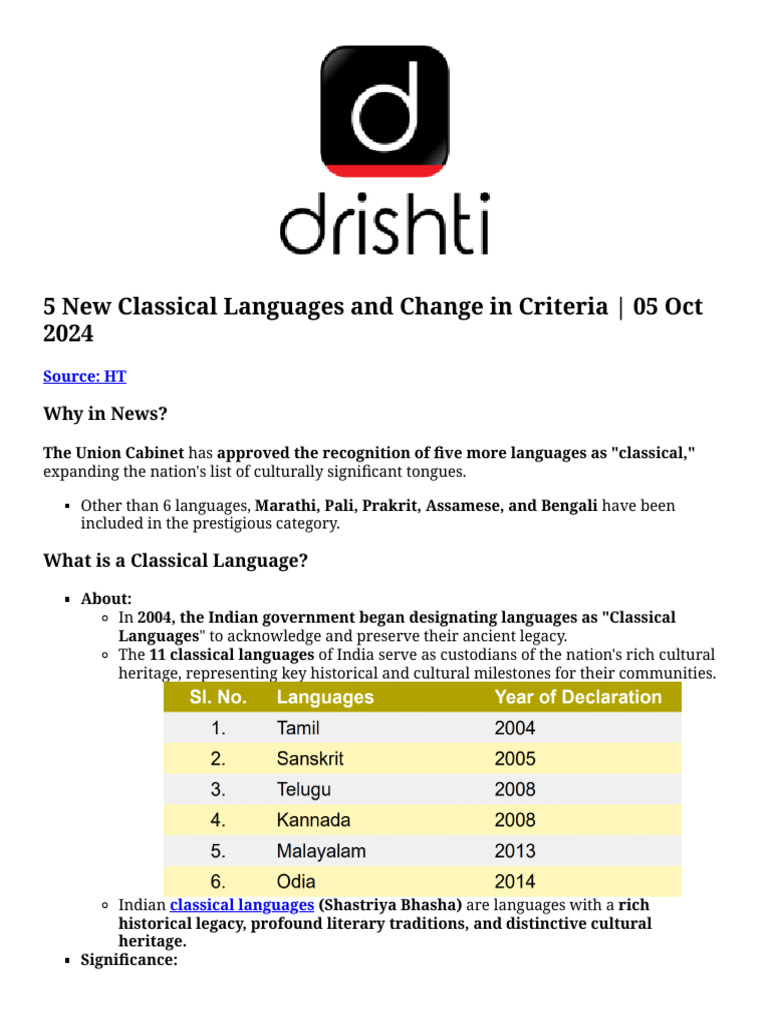 Daily Updates Daily News Analysis 5 New Classical Languages and Change ...