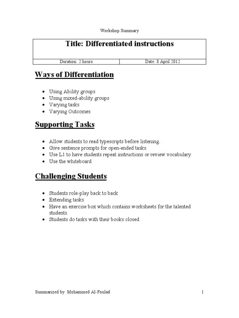 Differentiated Instruction Strategies | PDF