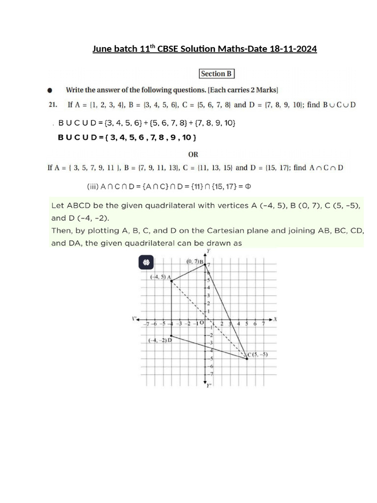 11th June CBSE Math Solution | PDF