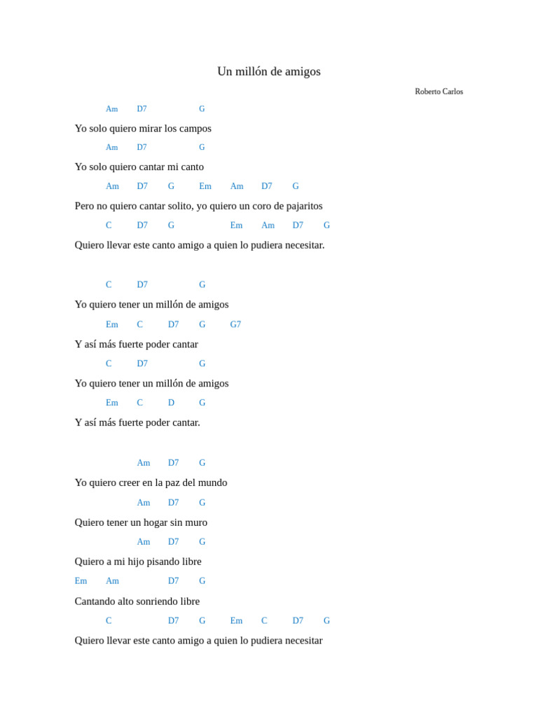 Acordes y letra de "Un millón de amigos" | PDF