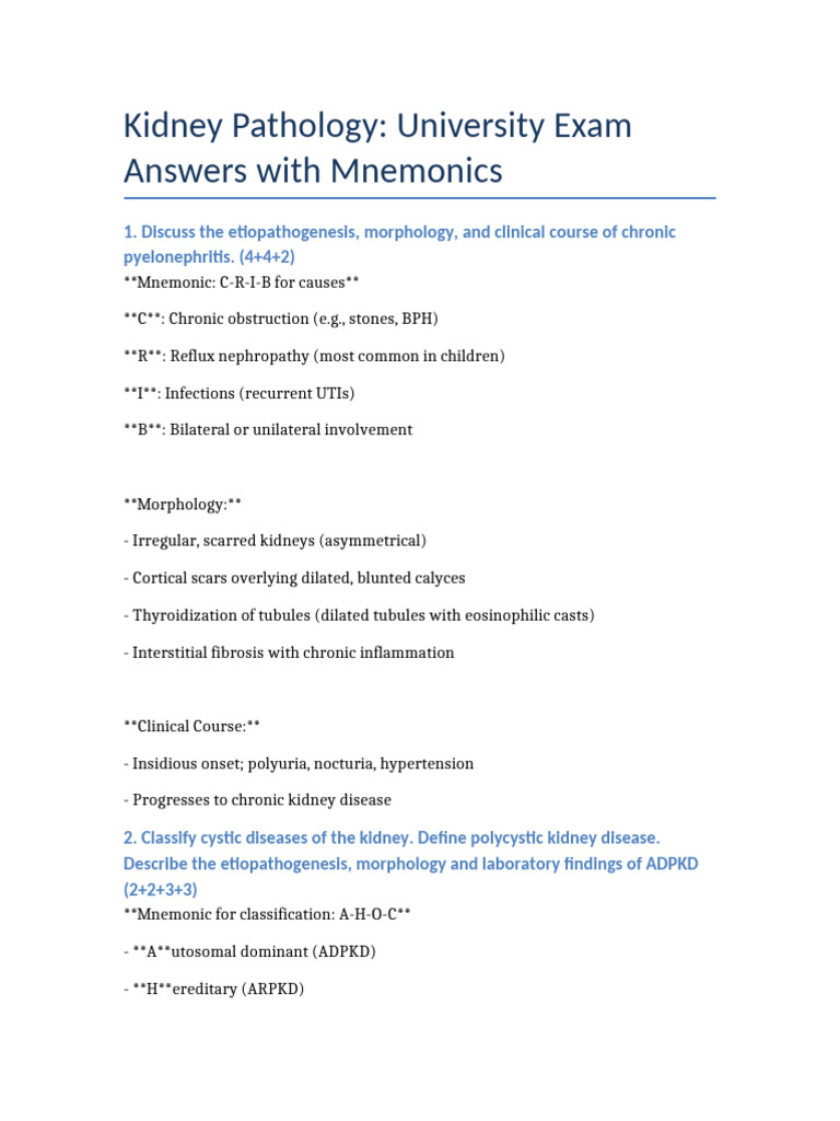Kidney Pathology University Answers Mnemonics | PDF | Kidney Disease | Kidney