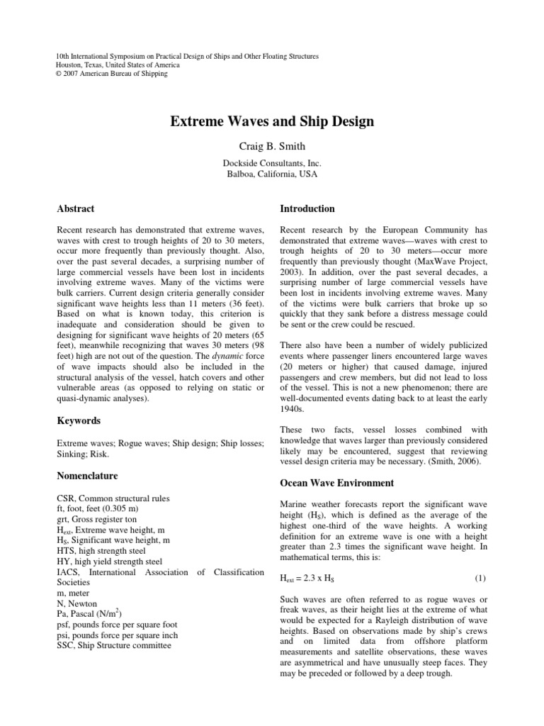 Extreme Waves and Ship Design | PDF | Ships | Plasticity (Physics)