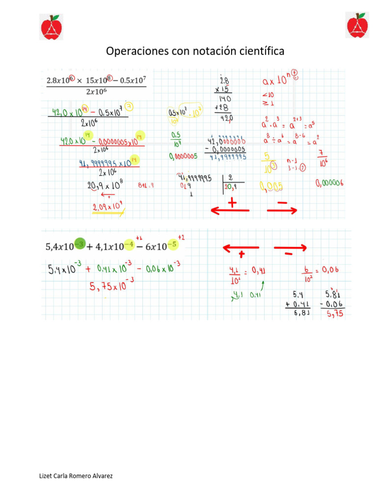 Operaciones de Notación Científica | PDF