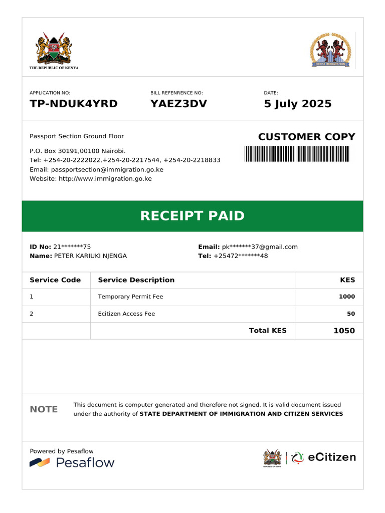 TP Nduk4yrd Immigration Receipt | PDF | International Law | Government ...