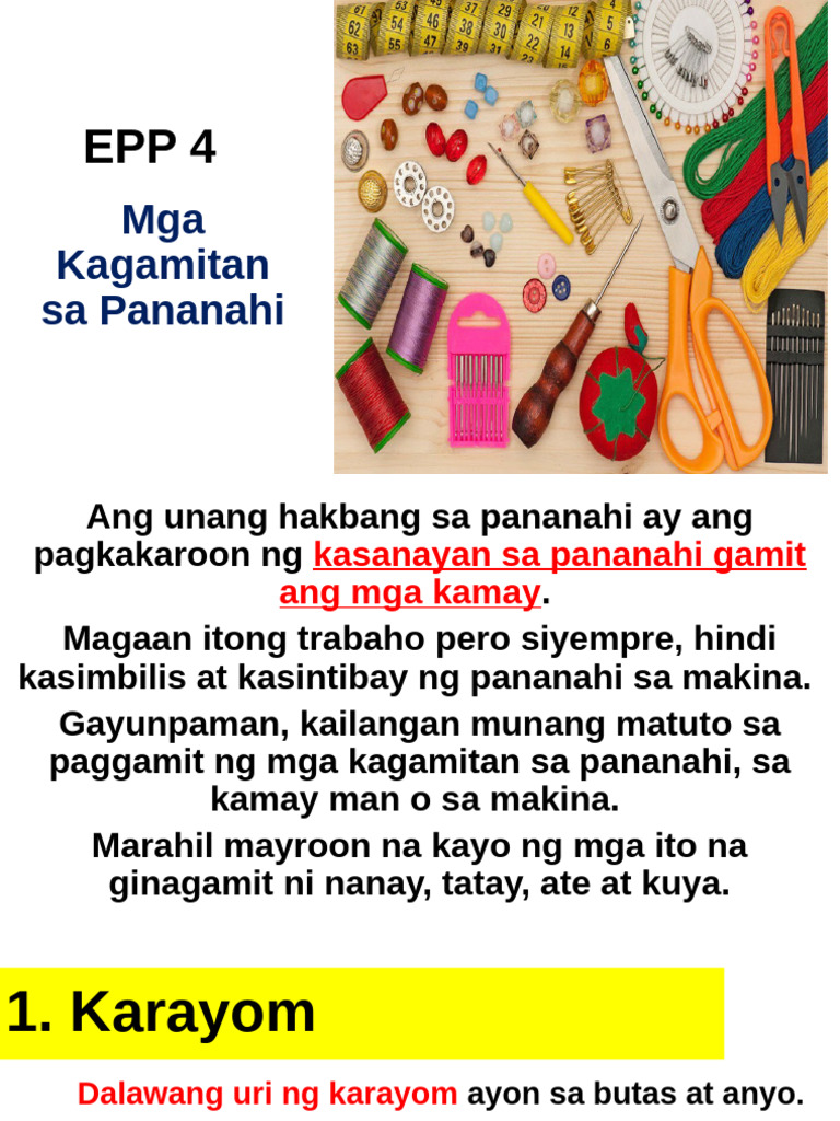 EPP 4 - Mga Kagamitan Sa Pananahi | PDF