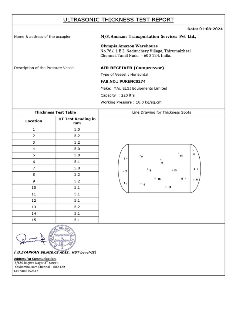 Pressure Vessel Thickness Test Report | PDF | Nondestructive Testing ...