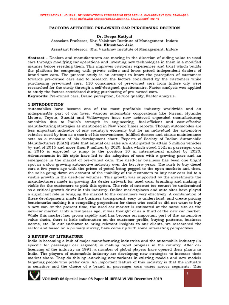 Factors Affecting Pre-Owned Car Purchasing Decision | PDF | Brand | Car