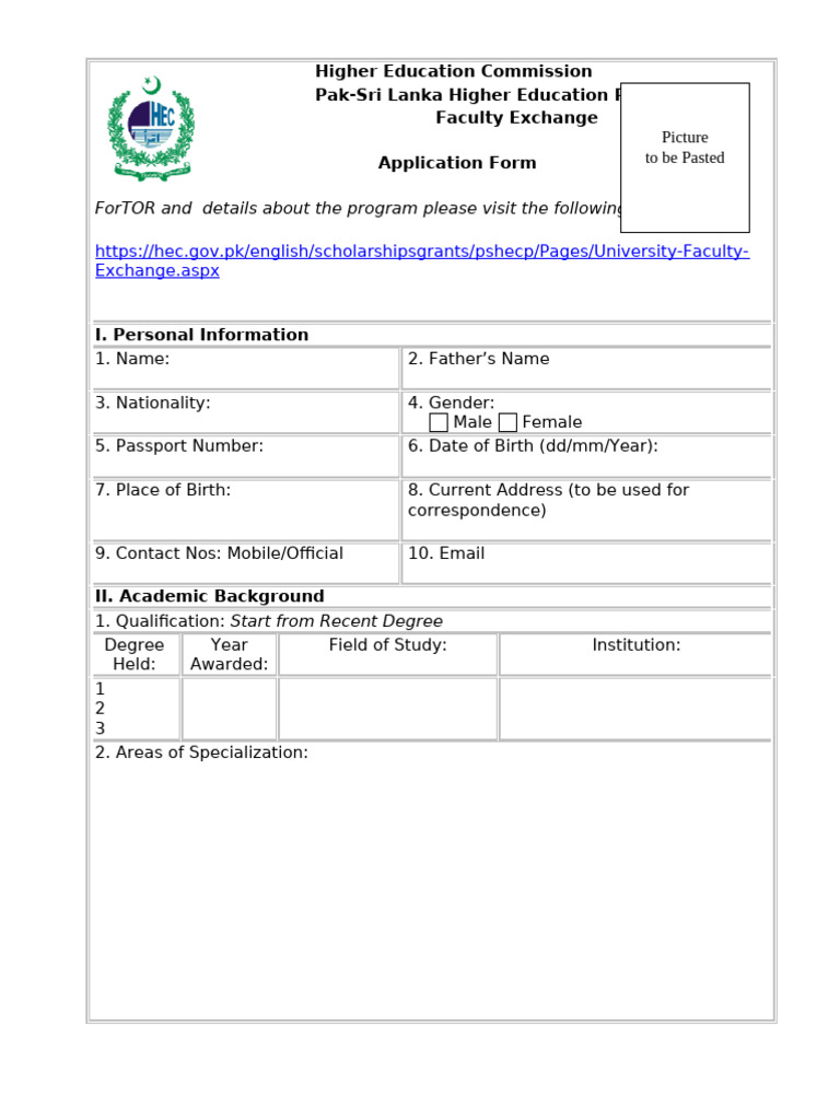 Faculty Exchange Application Form | PDF