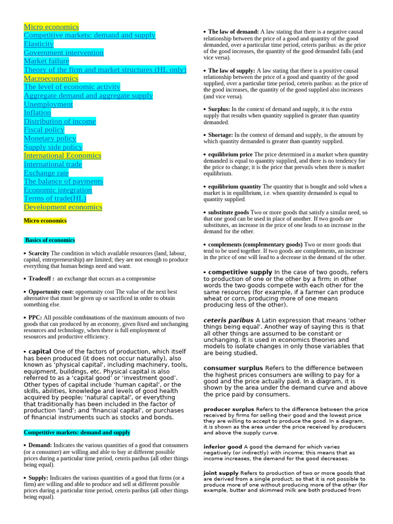 Comprehensive Economics Overview | PDF | Elasticity (Economics) | Taxes