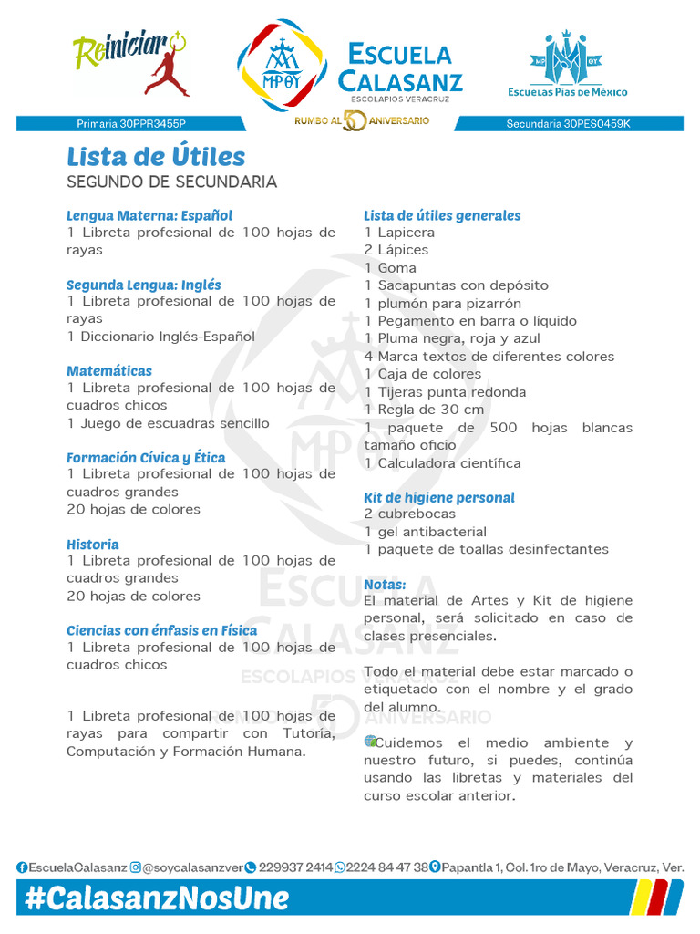 Lista de Utiles 2do Secundaria | PDF