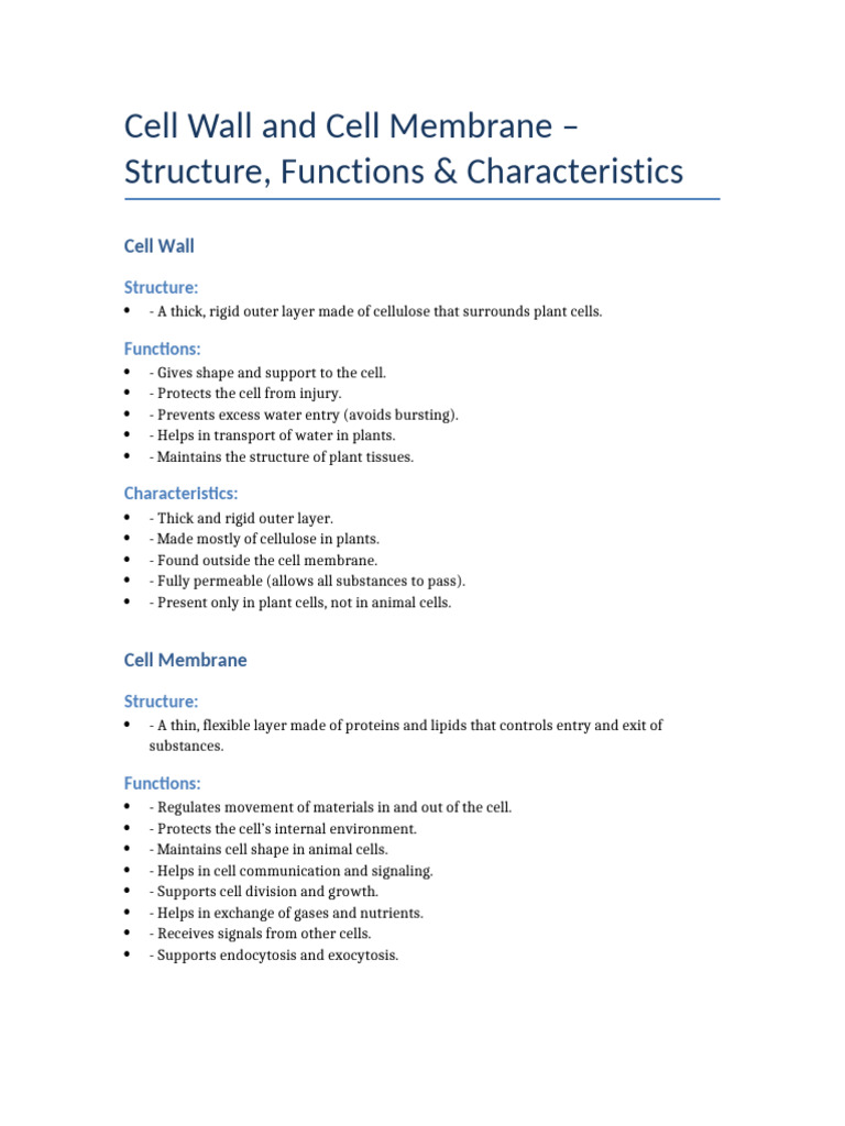 Cell Wall and Membrane Notes | PDF