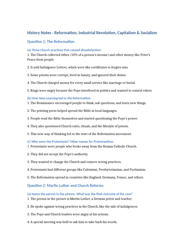 Reformation, Industrial Revolution & Economic Systems | PDF ...