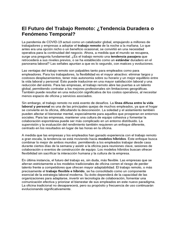 Futuro del Trabajo Remoto: Tendencia Duradera | PDF