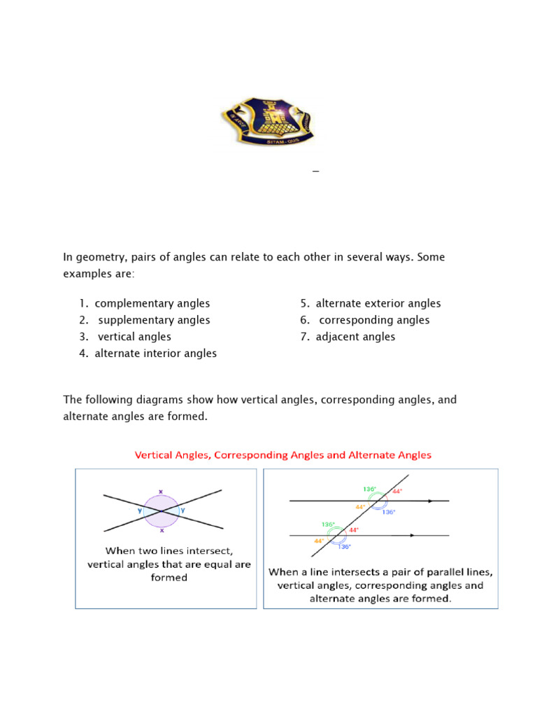 Geometry: Pairs of Angles Explained | PDF | Angle | Elementary Mathematics
