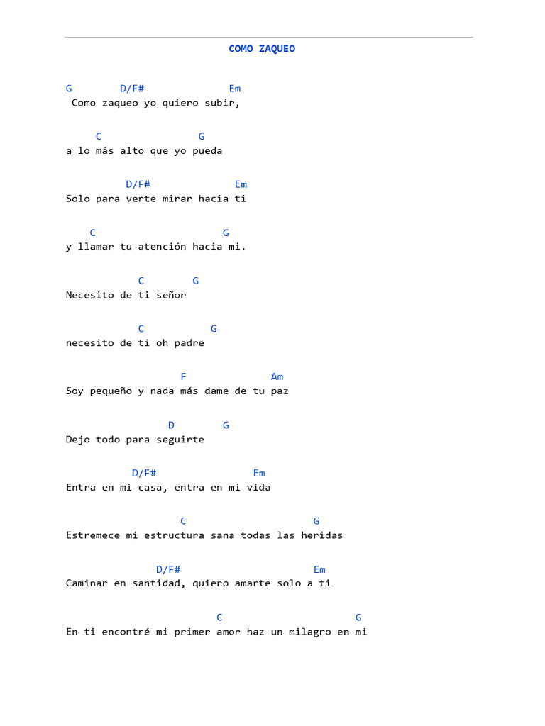 Letra y acordes de "Como Zaqueo" | PDF
