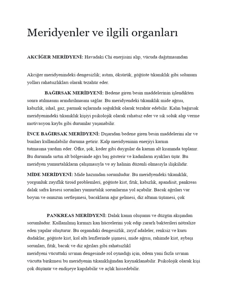 Meridyenler Ve Ilgili Organları | PDF