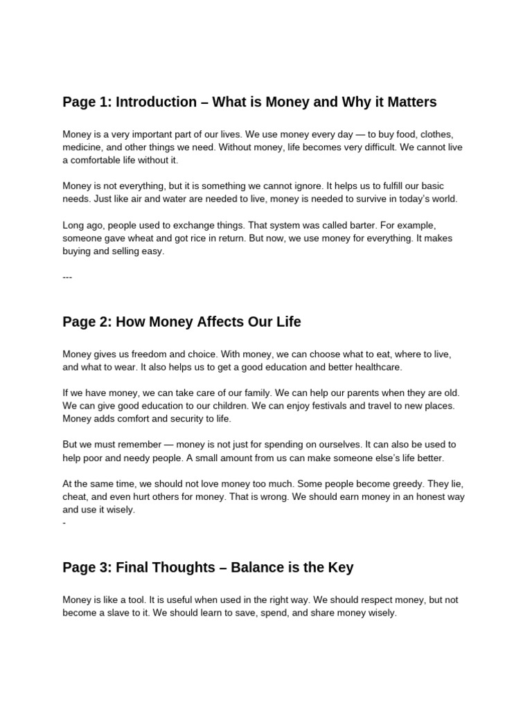 The Essential Role of Money in Life | PDF