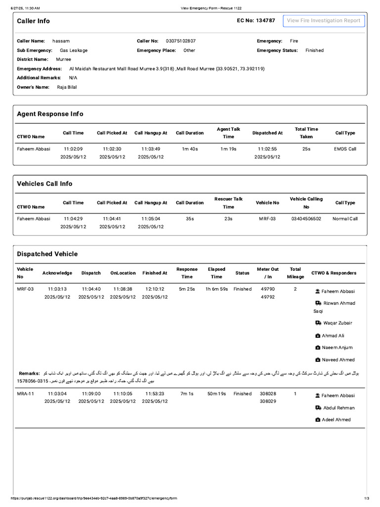 12 May Emergency Form - Rescue 1122 | PDF