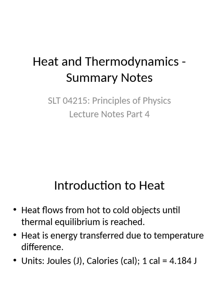 Heat and Thermodynamics Summary | PDF