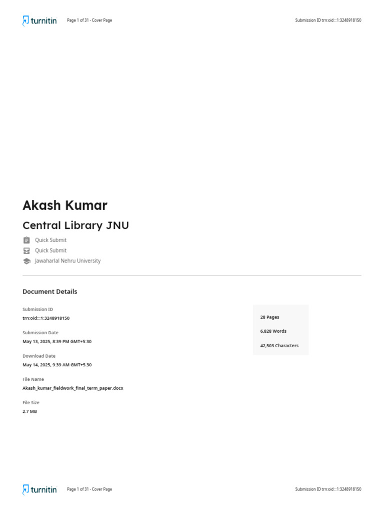Akash Kumar Fieldwork Final Term Paper | PDF | Citation | Quotation Mark