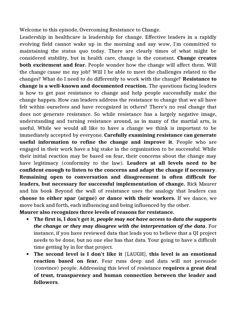 5 Overcoming Resistance To Change | PDF | Change Management | Leadership