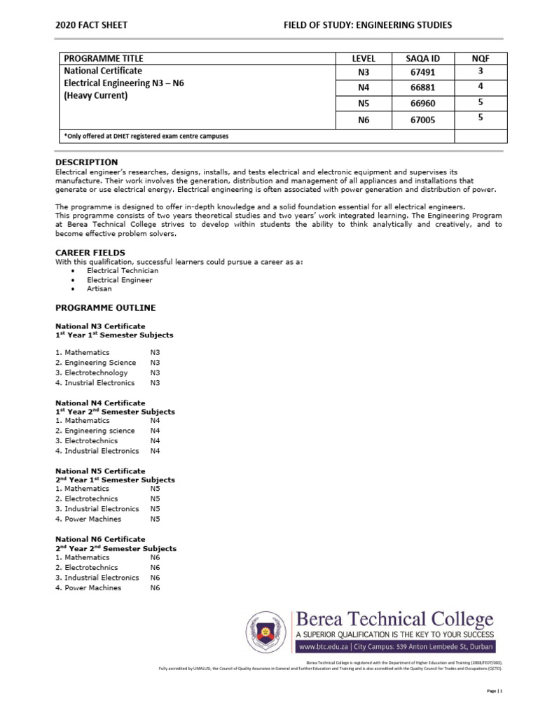N3-N6 Electrical Engineering Overview | PDF | Electrical Engineering ...
