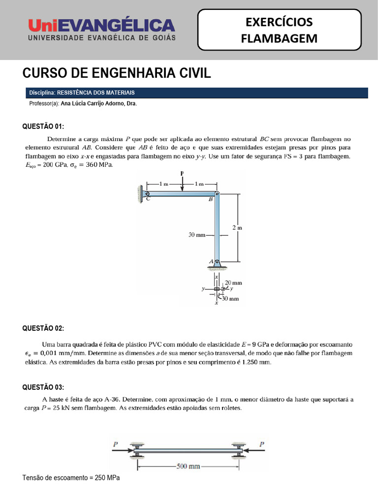 Lista de Exercícios Flambagem | PDF