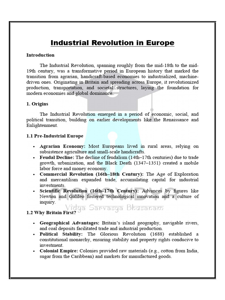 Industrial Revolution in Europe Overview | PDF | Industrial Revolution ...