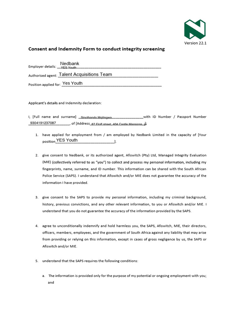 YES Youth 2025 Indemnity Form | PDF | Identity Document | Indemnity