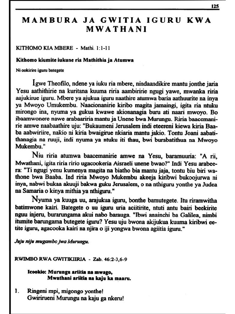 Sunday, 1st June 2025 Mambura Ja Gwitia Iguru Kwa Mwathani | PDF