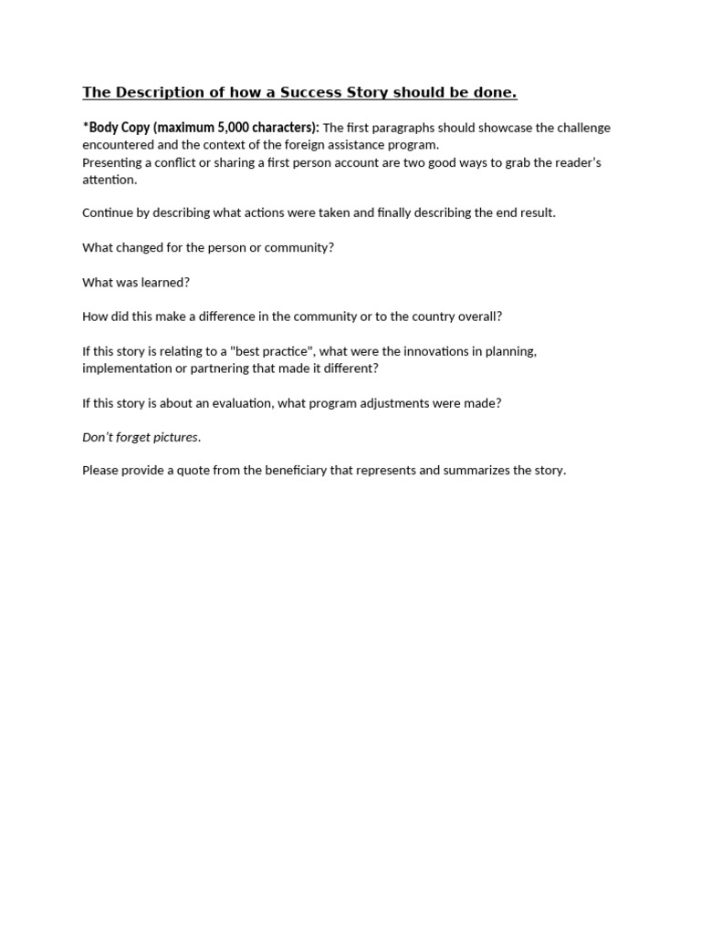 The Description of How A Success Story Should Be Done | PDF