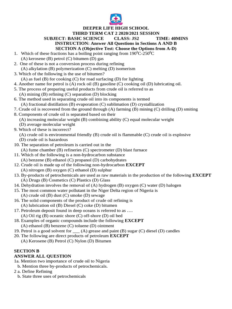 Js 2 Basic Science Cat 2 3rd Term | PDF | Petroleum | Oil