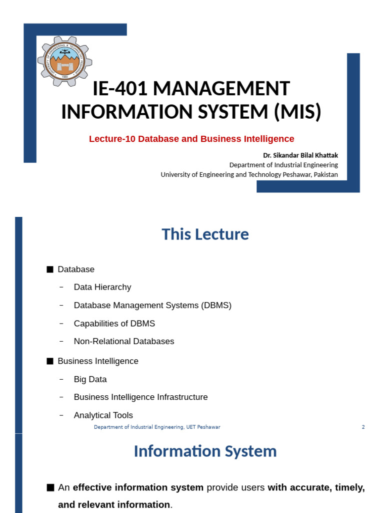 Lecture 10 Database And Business Intelligence Pdf Databases