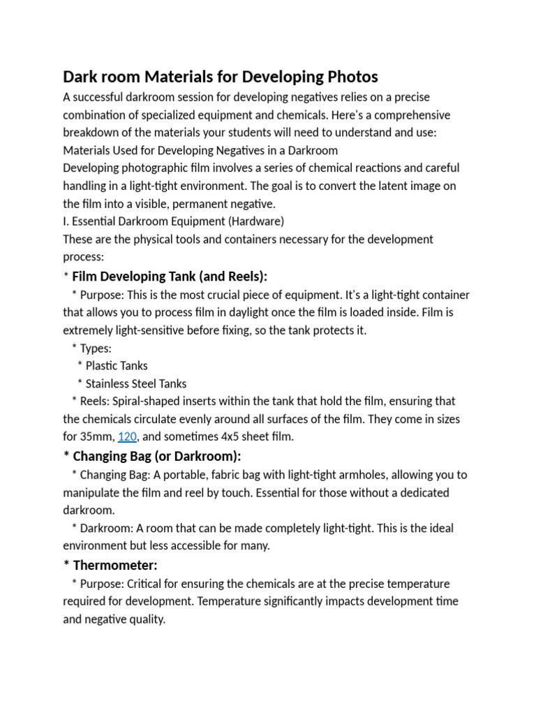 Essential Darkroom Materials for Photo Development | PDF | Silver