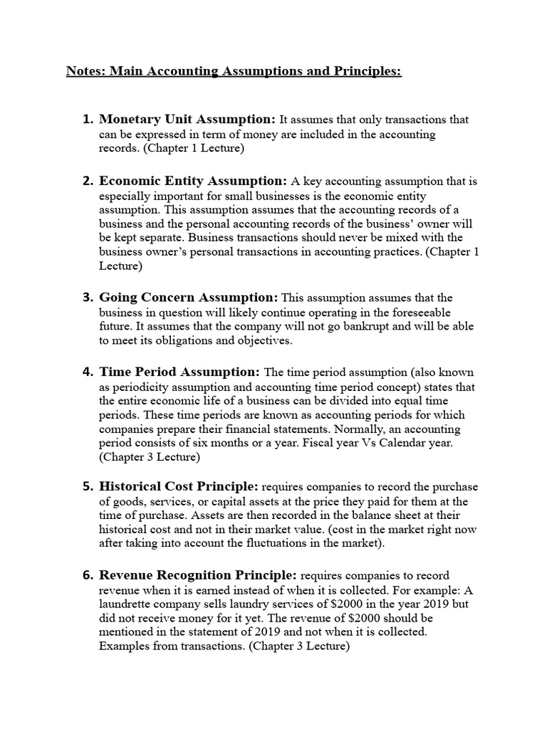Main Accounting Assumptions and Principles | PDF | Financial Accounting ...