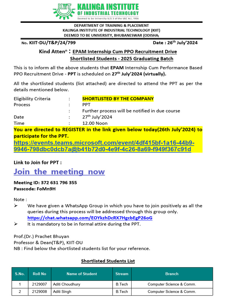 EPAM Internship Cum PPO Recruitment Drive - PPT Is Scheduled On 27th July'2024 For 2025 ...