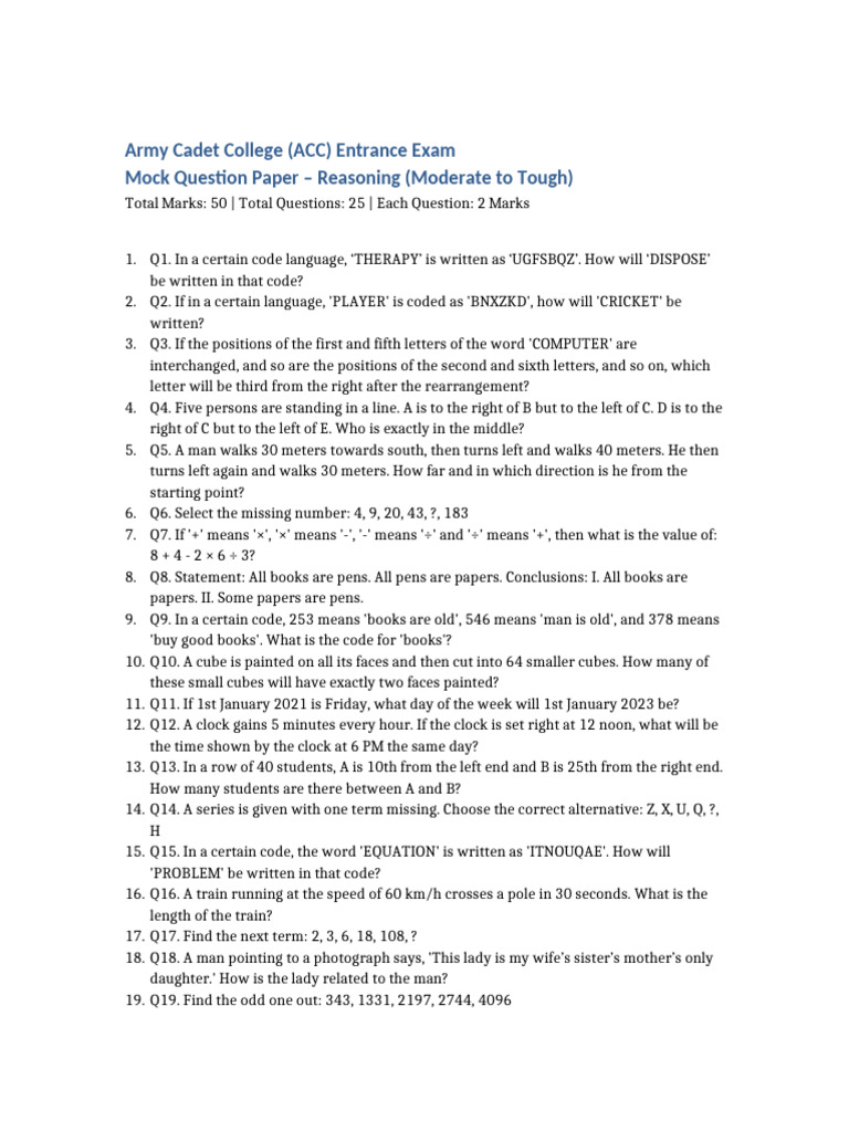 ACC Reasoning Moderate Tough | PDF