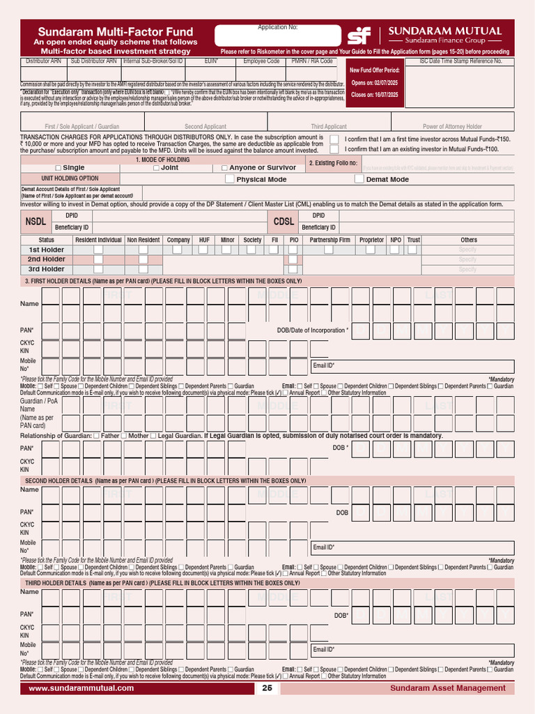 Sundaram Multi Factor Fund - 4 Pages Application Form - WEB | PDF ...